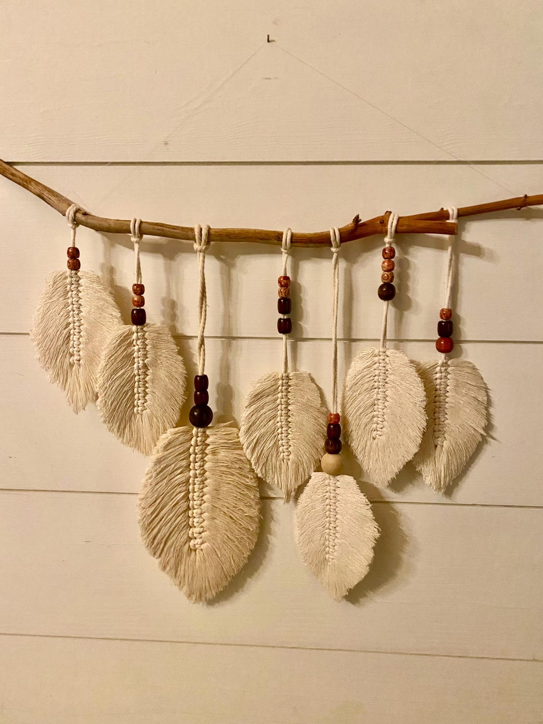 Pretty Boho Macrame Fall Leaves Wall Hanging on Natural Wood - Etsy