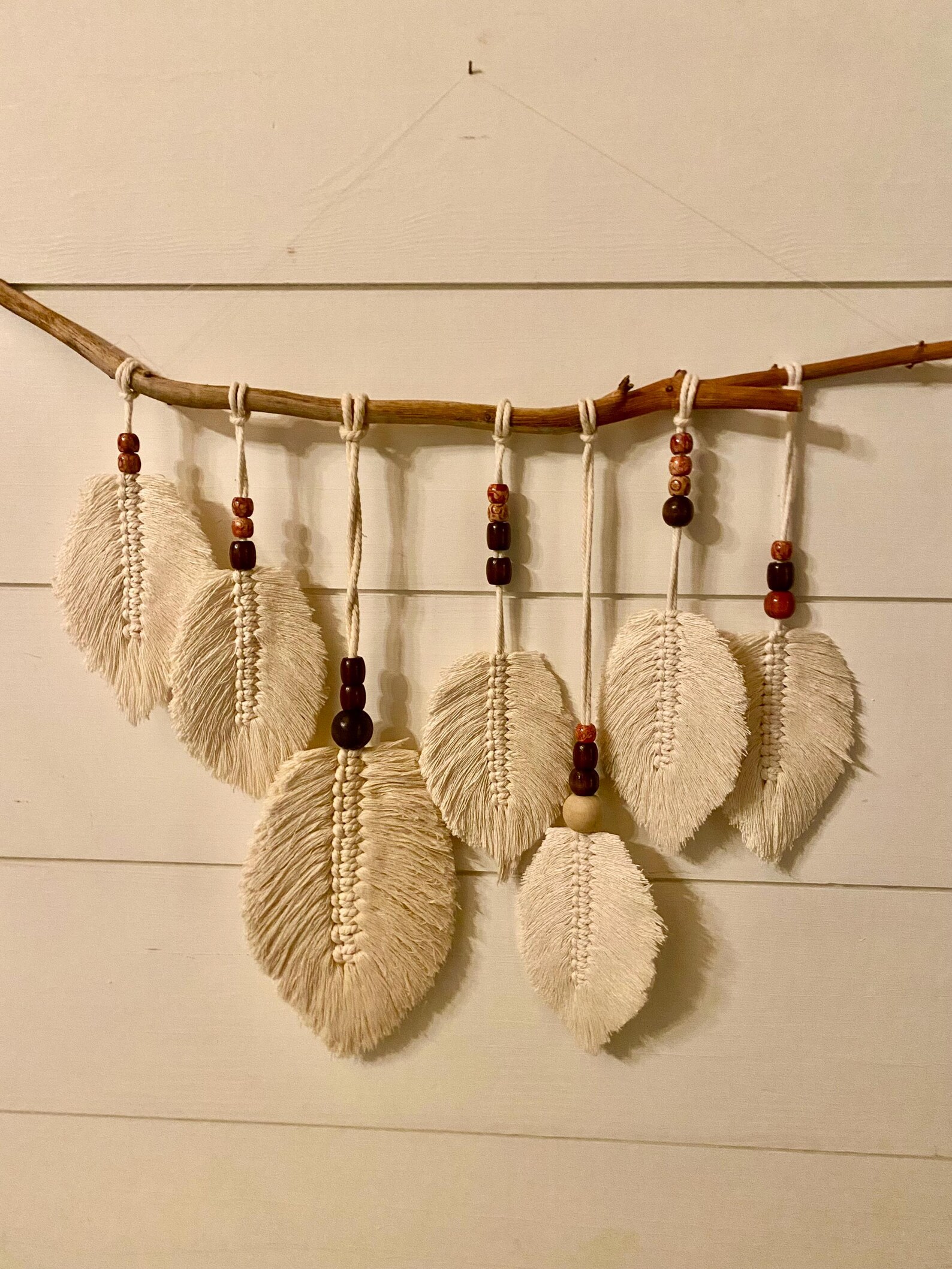 Pretty Boho Macrame Fall Leaves Wall Hanging on Natural Wood - Etsy