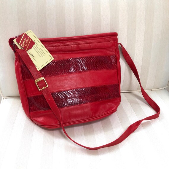 Vintage 1980s Ronay Red Leather and Snake Crossbody B… - Gem