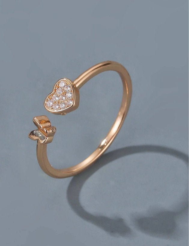 Adjustable Ring With Heart & Butterfly in Gold, Butterfly Ring With ...