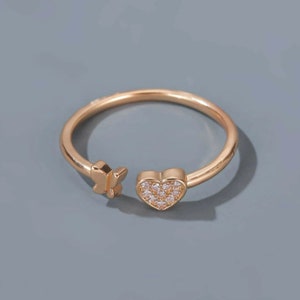 Adjustable Ring With Heart & Butterfly in Gold, Butterfly Ring With ...