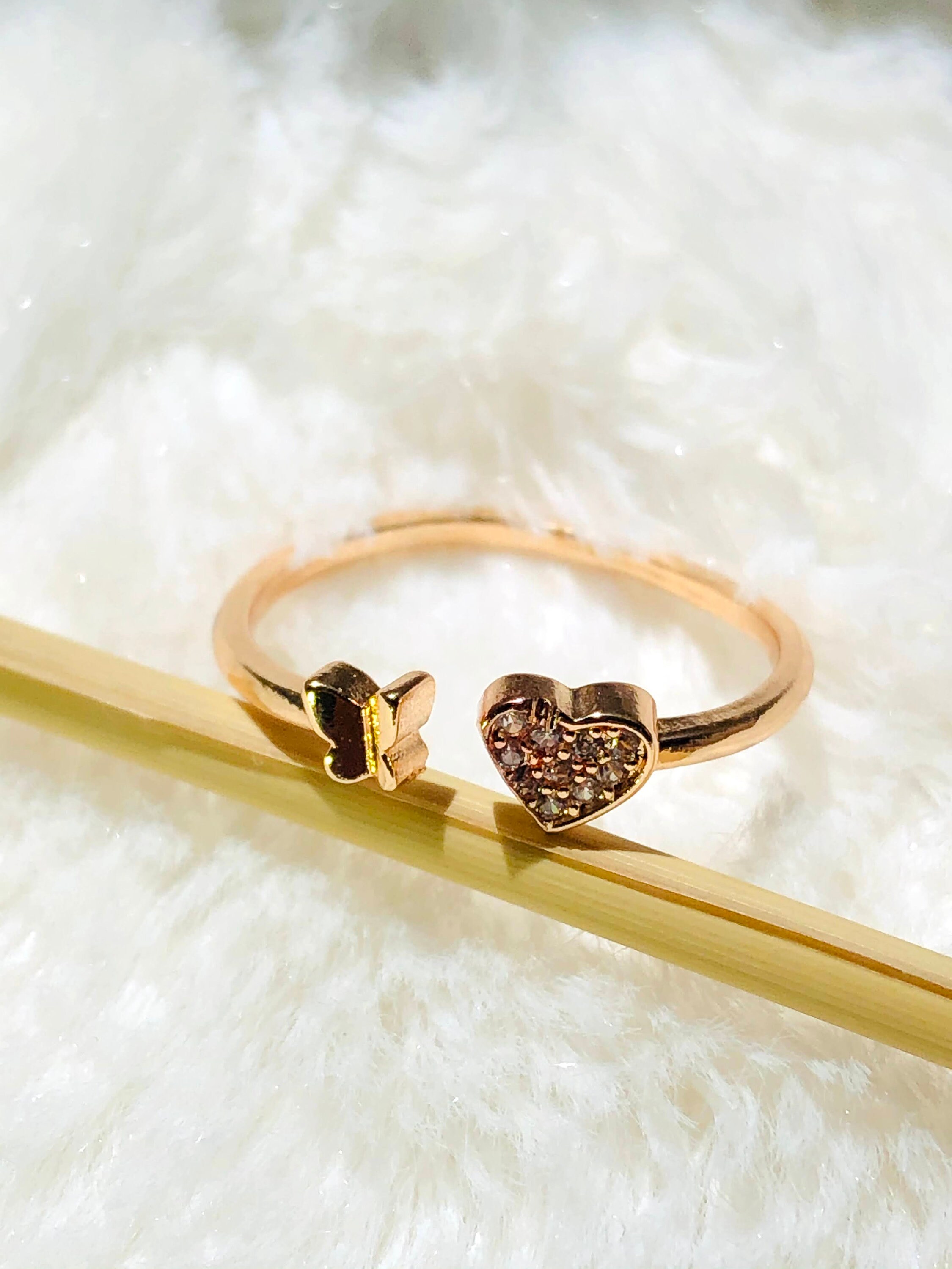 Adjustable Ring With Heart & Butterfly in Gold, Butterfly Ring With ...
