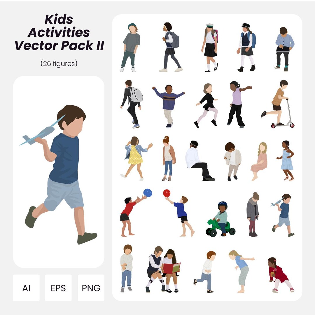 Kids Activities Vector Pack: 26 Flat Design Figures (AI, PNG, EPS) - Etsy