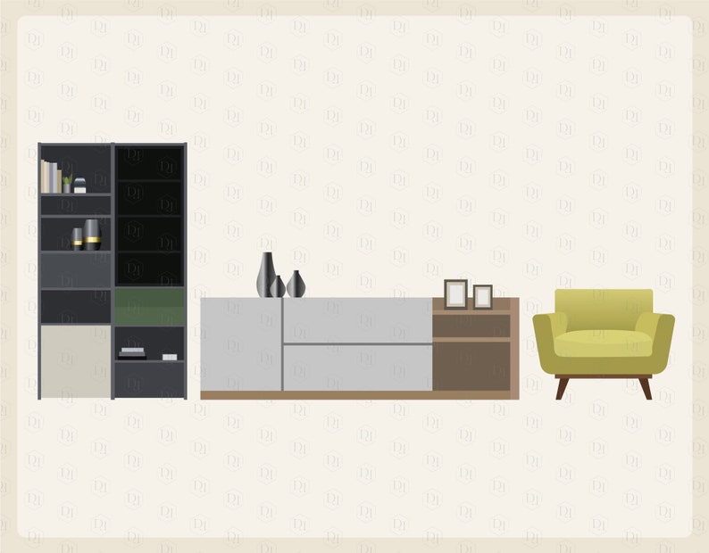 Flat Vector Interior Furniture Pack Front & Side View / 19 - Etsy