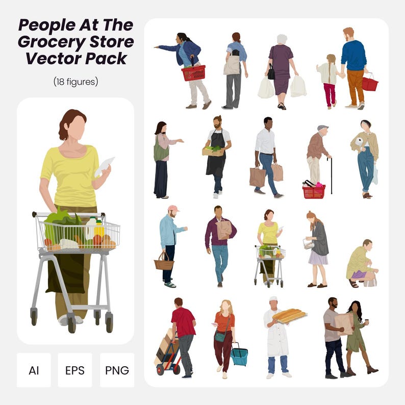 Grocery Store People Vector Pack: Architecture & Design Figures (AI ...