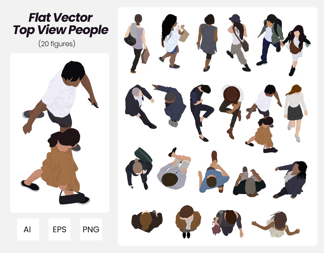 Flat Vector Top View People / 20 Pack Vector People Illustrations ...