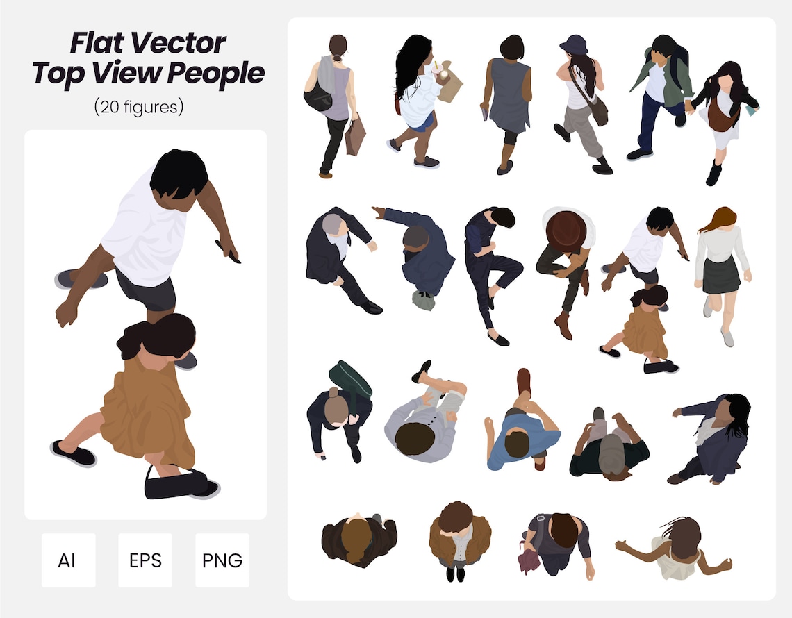 Flat Vector Top View People / 20 Pack Vector People Illustrations ...
