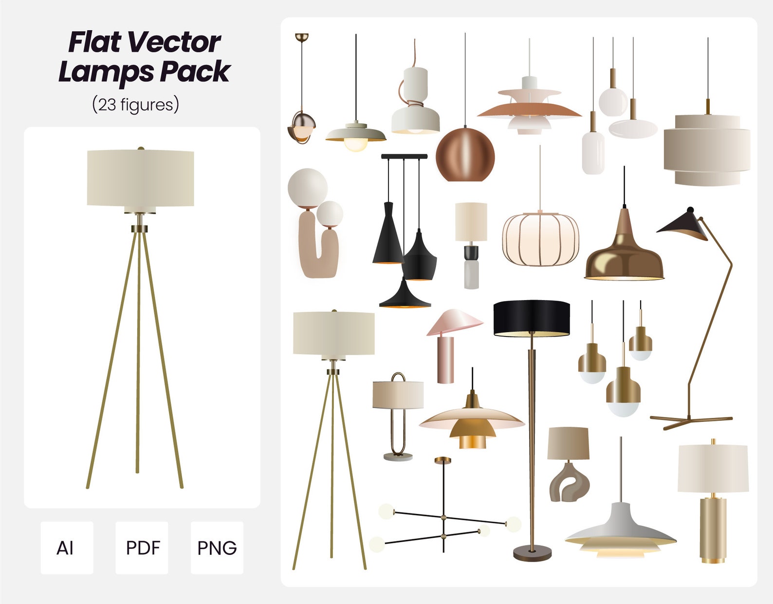 Flat Vector Lamps Pack / 23 Pack Vector Lamps / Instant Download / AI ...