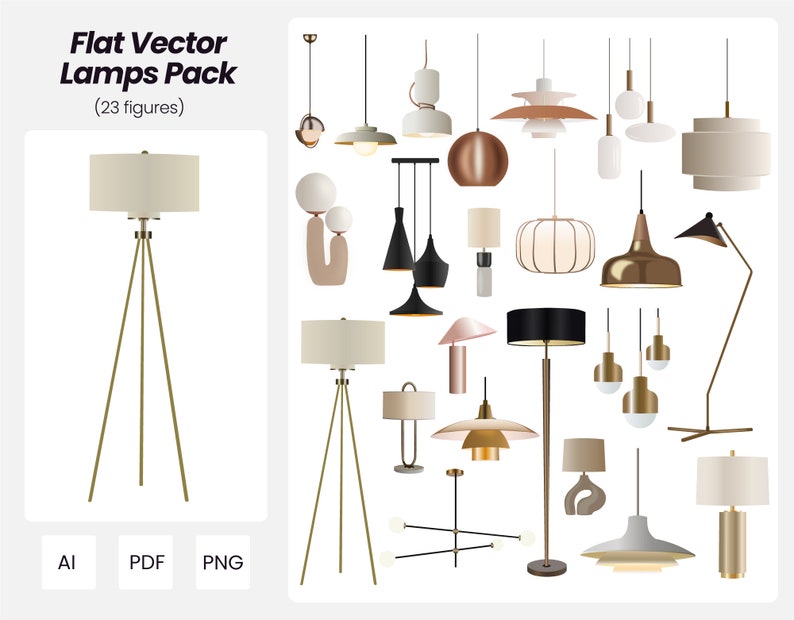 Flat Vector Lamps Pack / 23 Pack Vector Lamps / Instant Download / AI ...