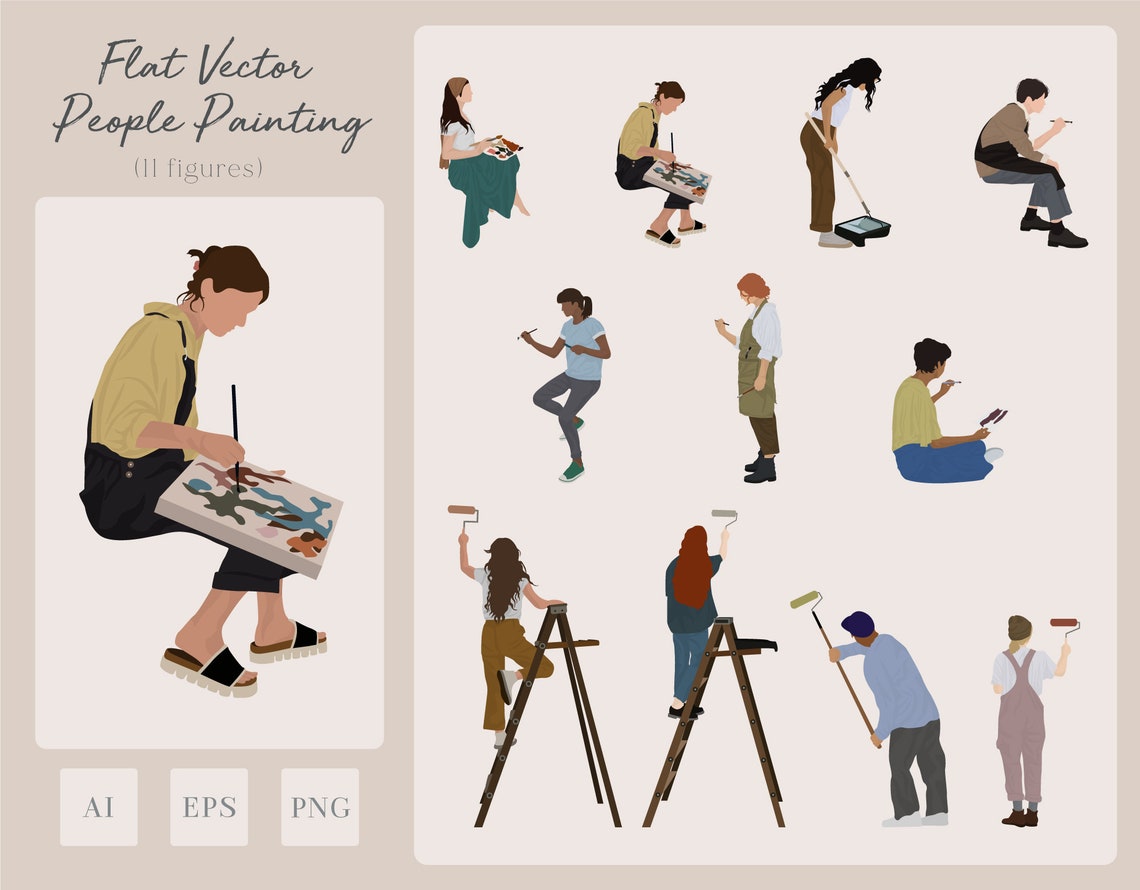 Flat Vector People Painting 11 Pack Vector People - Etsy
