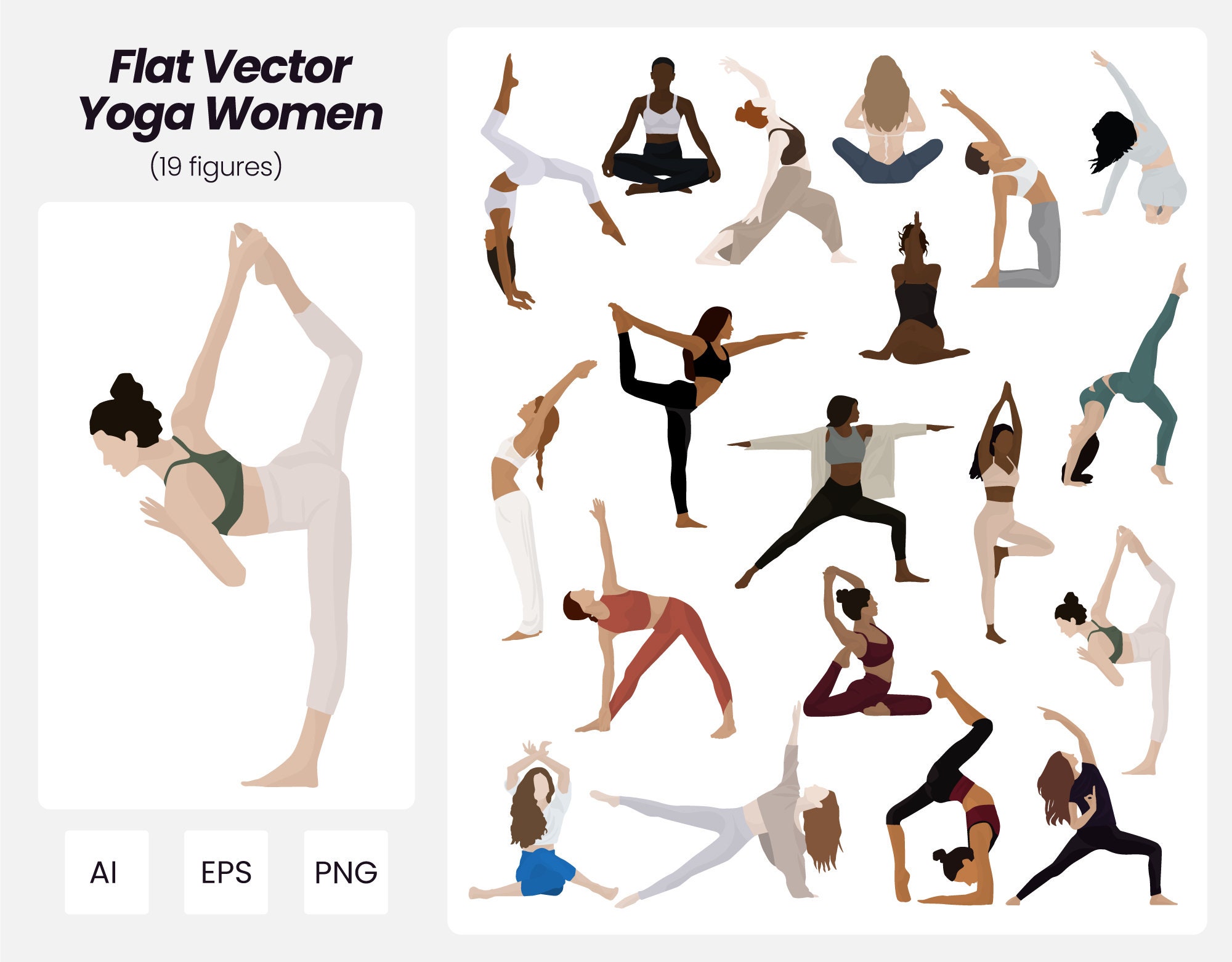 Flat Vector Yoga Women 19 Pack Vector Women Illustrations Instant ...