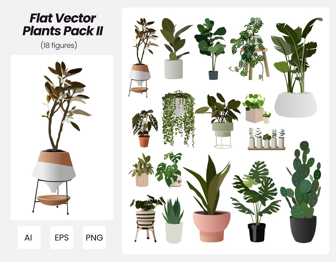 Flat Vector Plants Pack | 18 Pack Vector Plants | Instant Download | AI ...