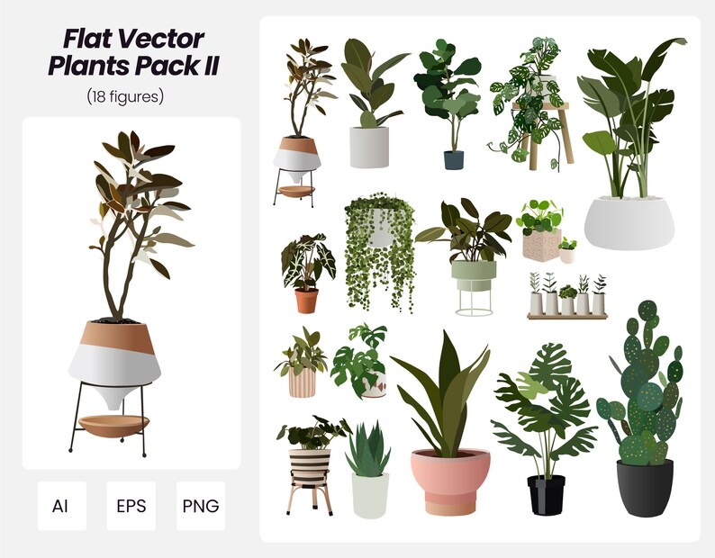 Flat Vector Plants Pack | 18 Pack Vector Plants | Instant Download | AI ...