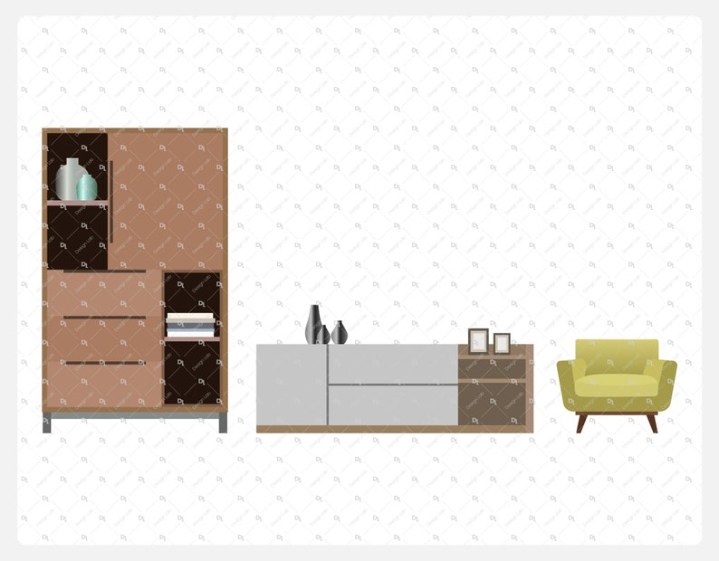 Flat Vector Interior Furniture Pack Front & Side View / 19 Pack Vector ...