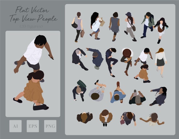 Flat Vector Top View People / 20 Pack Vector People | Etsy