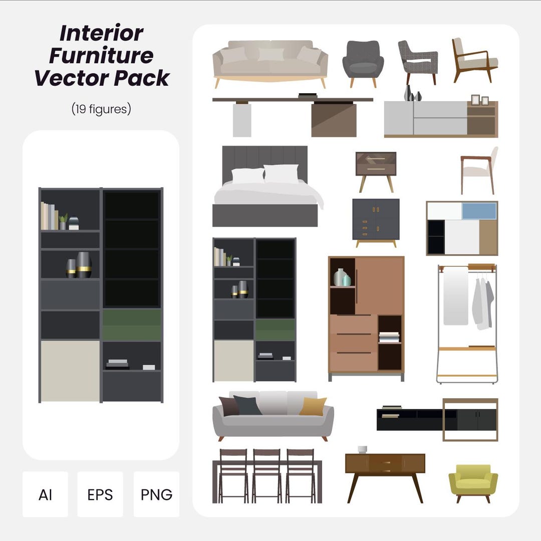 Furniture Vector Pack: Interior Design Figures (AI, PNG, EPS) - Etsy