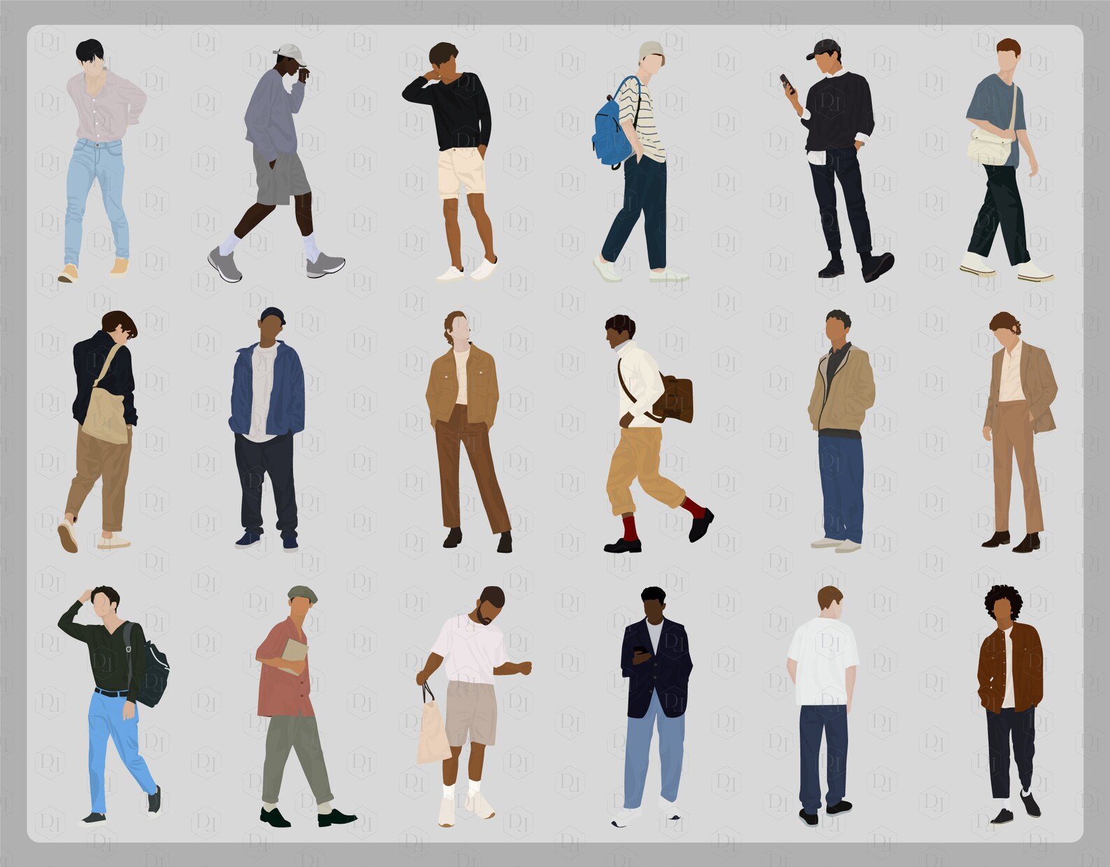 Flat Vector Urban Men 18 Pack Vector Men Illustrations - Etsy