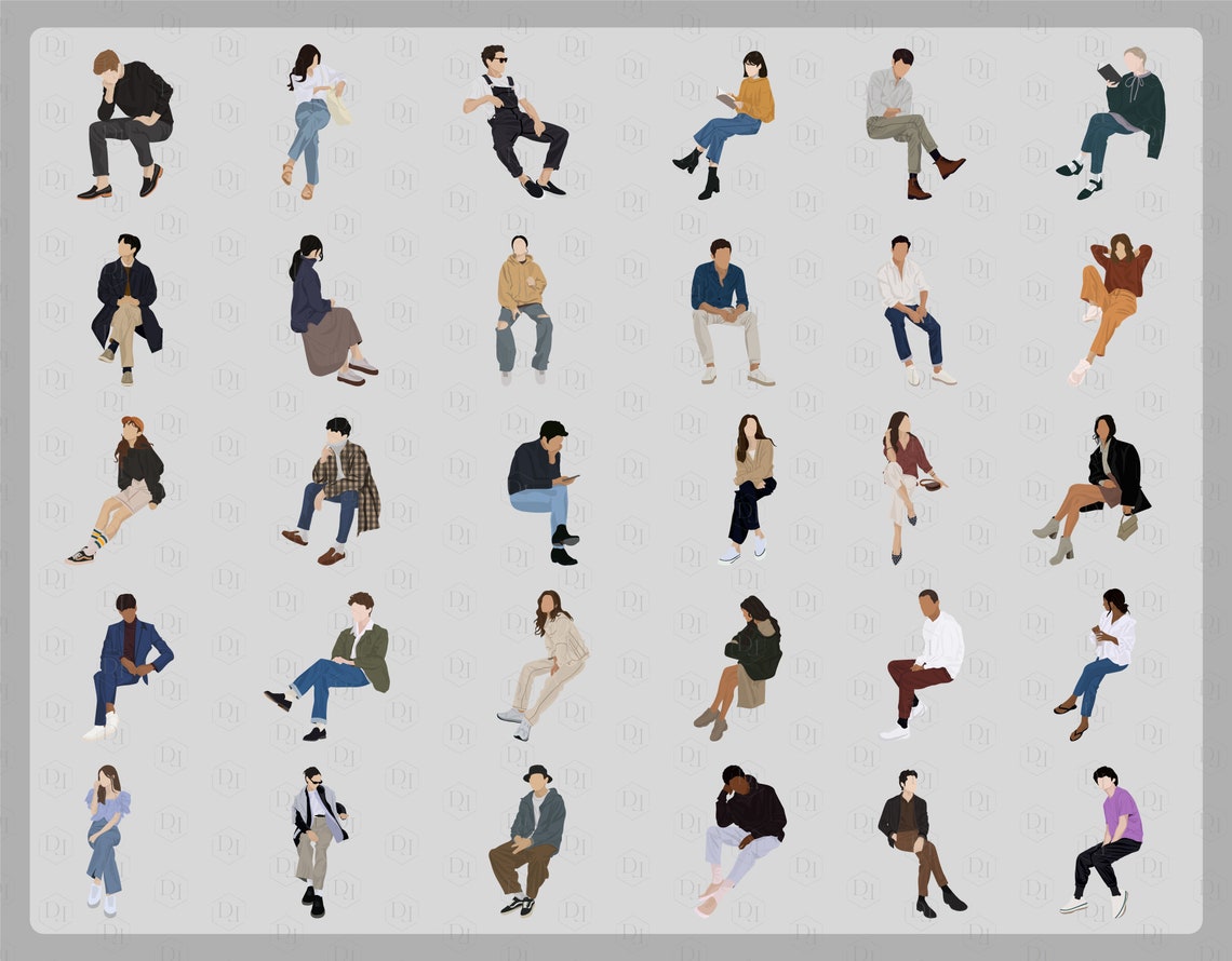 Flat Vector People Sitting 30 Pack Vector People - Etsy