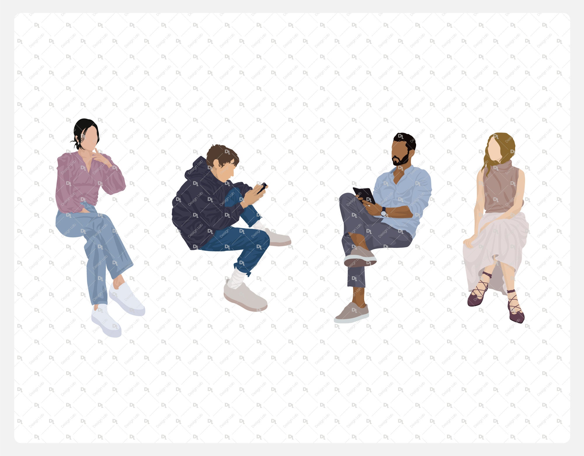 Flat Vector People Sitting Pack 2 | 30 Pack Vector People Illustrations ...