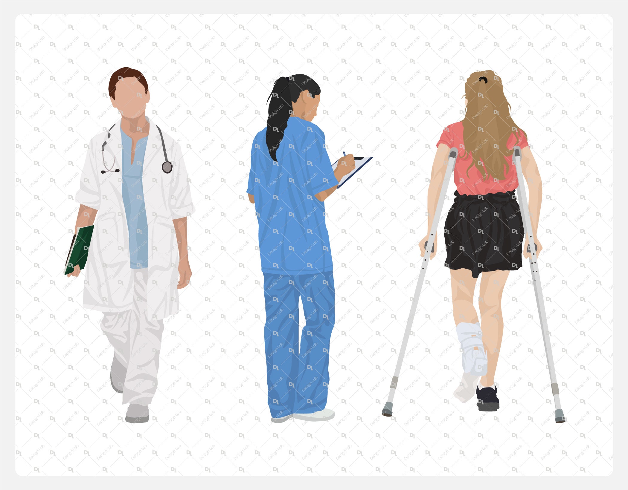 Flat Vector People at the Hospital / 16 Pack Vector People ...