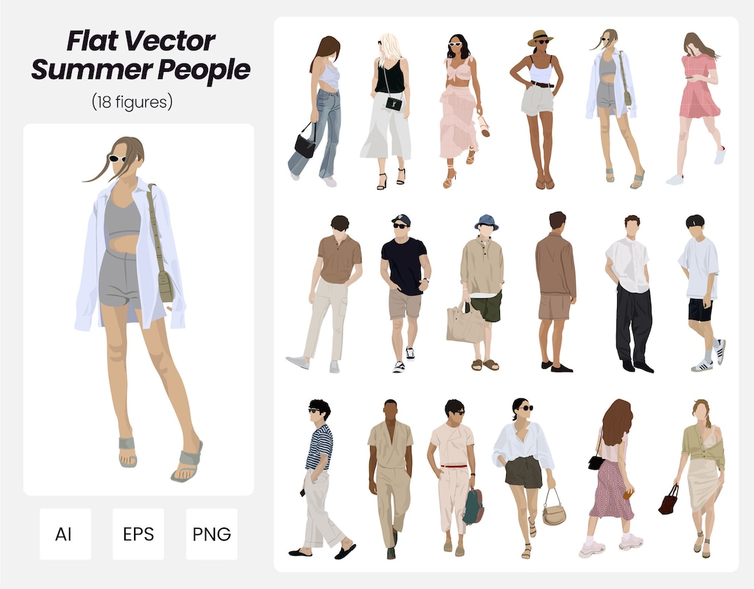 Flat Vector Summertime People Pack | 18 Pack Vector People ...