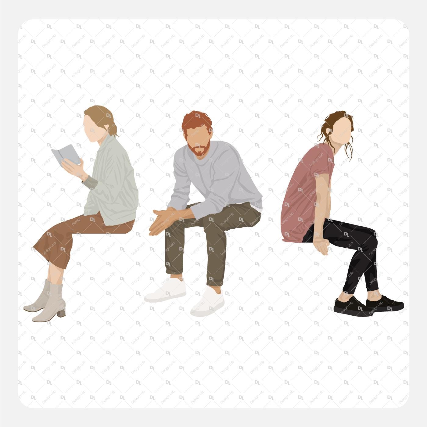 Sitting People Vector Pack: 30 Flat Figures for Design (AI, PNG, EPS ...