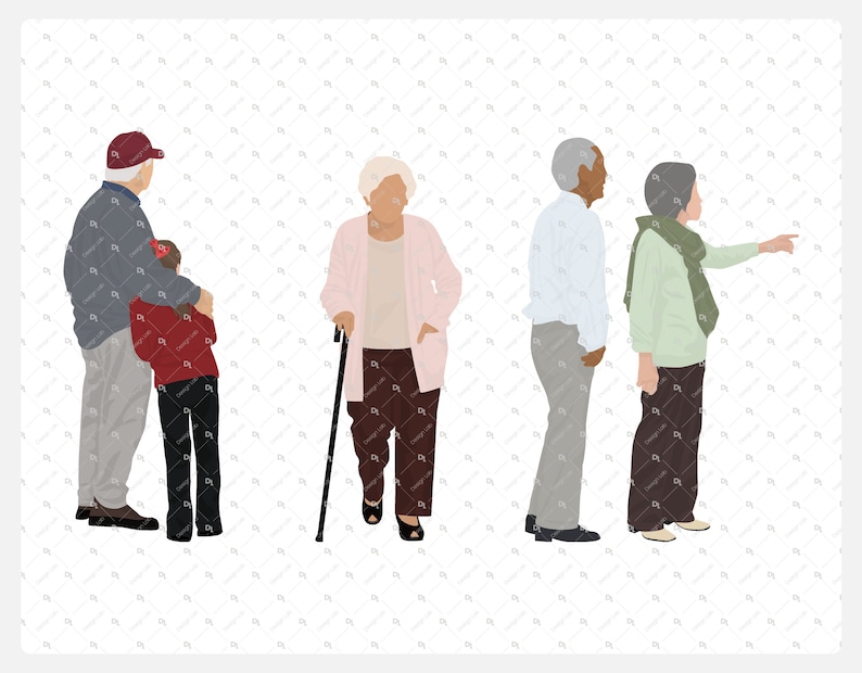 Flat Vector Elderly People Pack | 24 Pack Vector People Illustrations ...