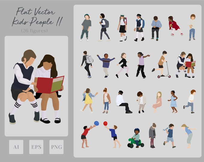 Flat Vector Kids Pack 2 / 26 Pack Vector Kids Illustrations / - Etsy