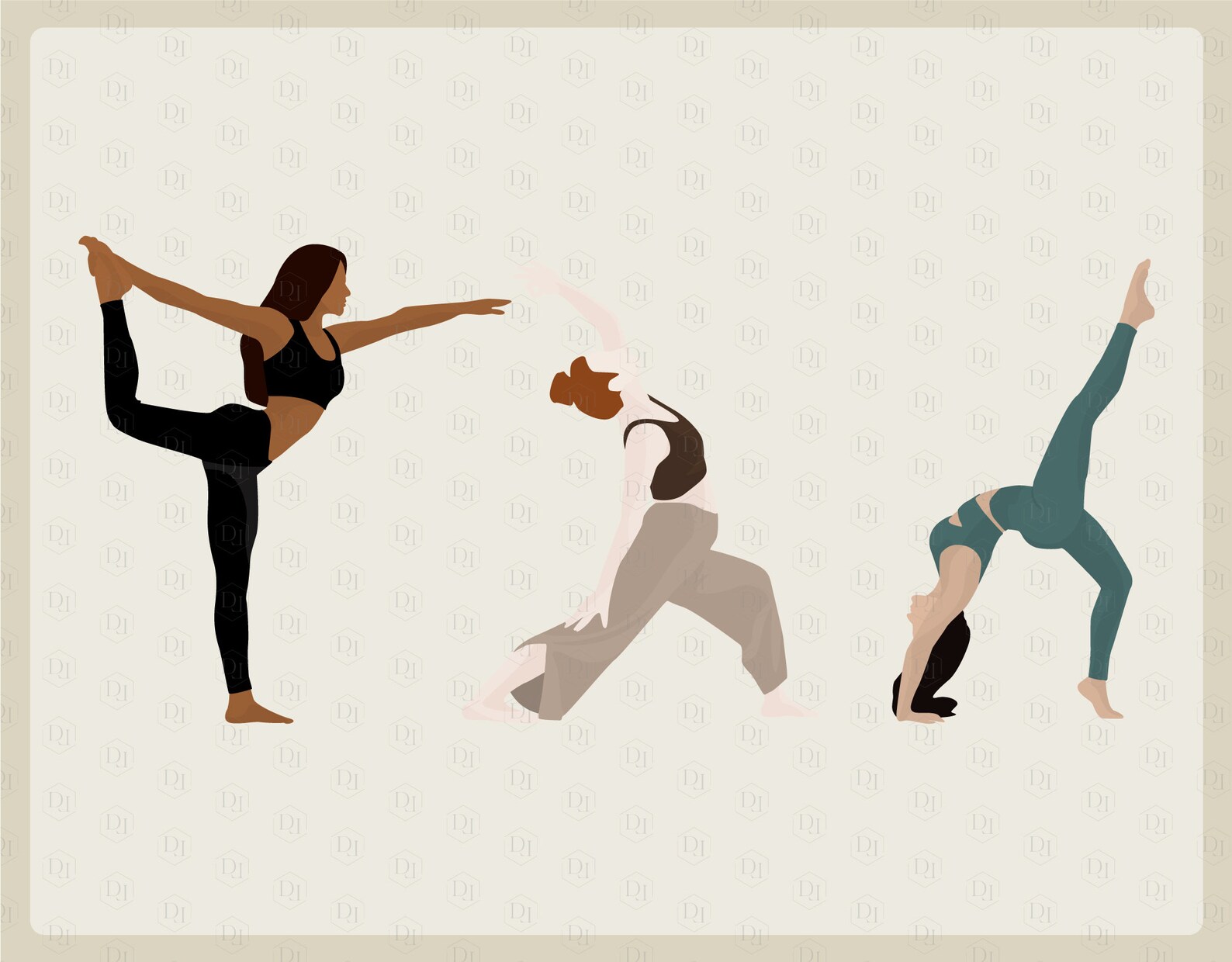 Flat Vector Yoga Women 19 Pack Vector Women Illustrations | Etsy