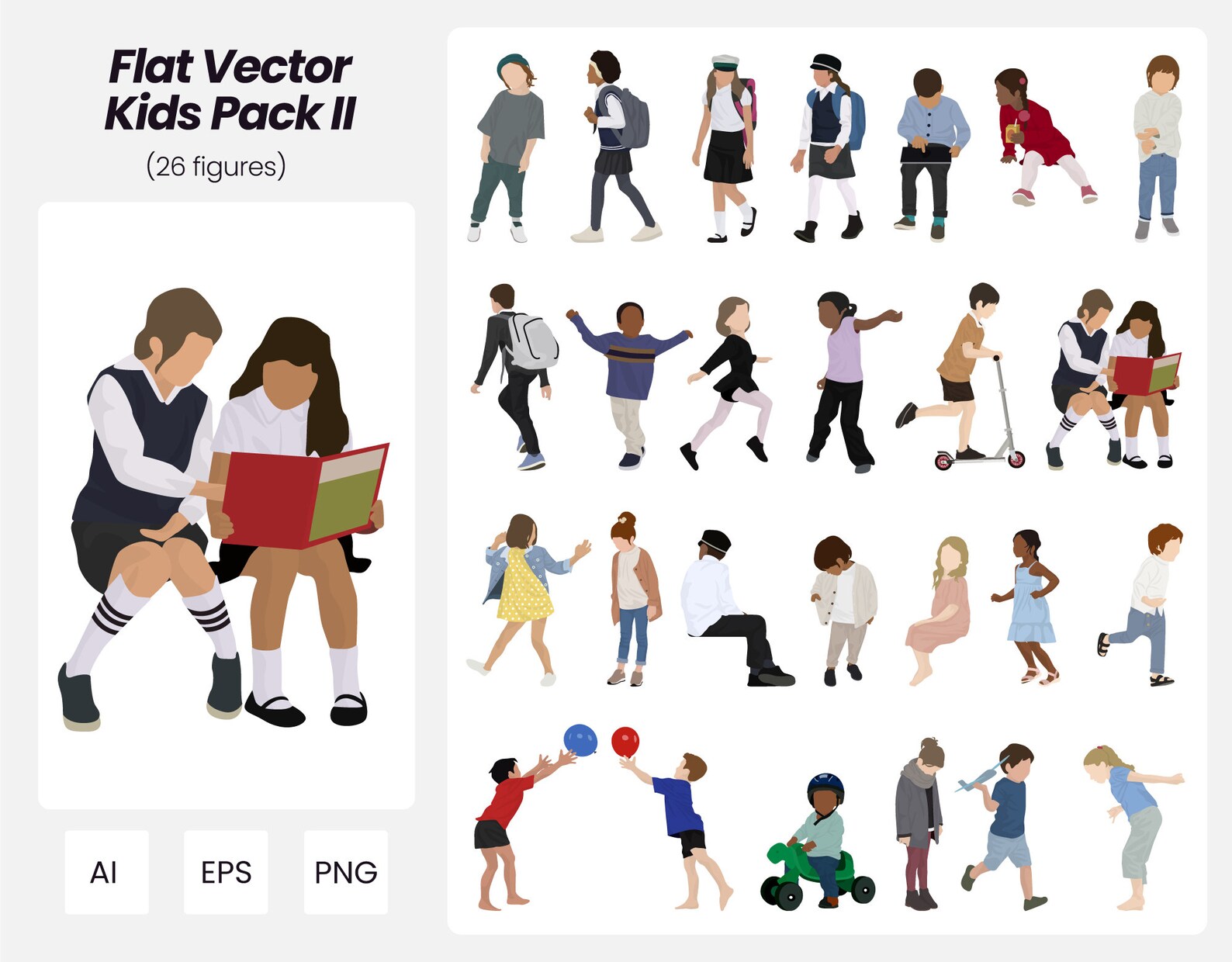 Flat Vector Kids Pack 2 / 26 Pack Vector Kids Illustrations / Instant ...