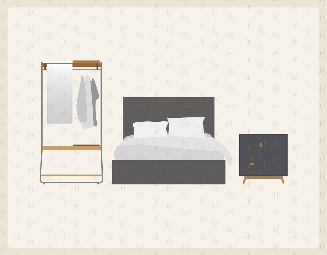 Flat Vector Interior Furniture Pack Front & Side View / 19 | Etsy