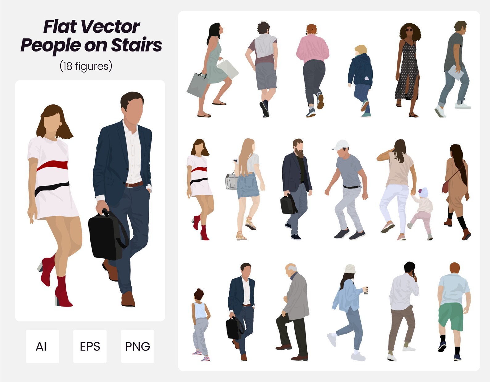 Flat Vector People on Stairs | 18 Pack Vector People Illustrations ...