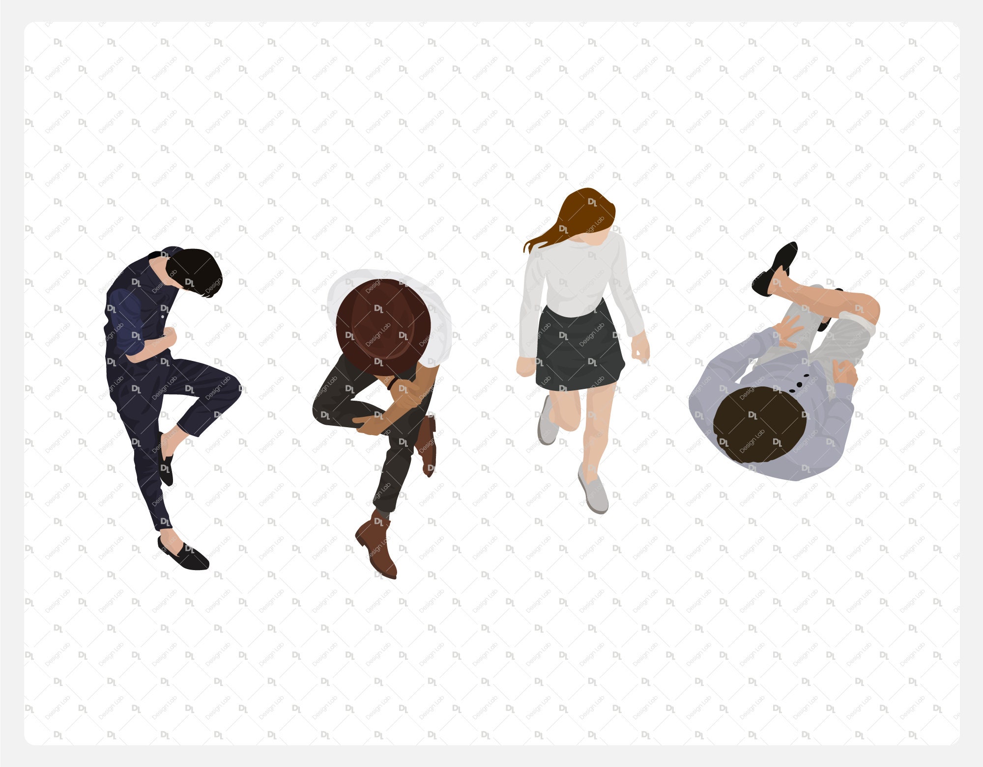Flat Vector Top View People / 20 Pack Vector People Illustrations ...