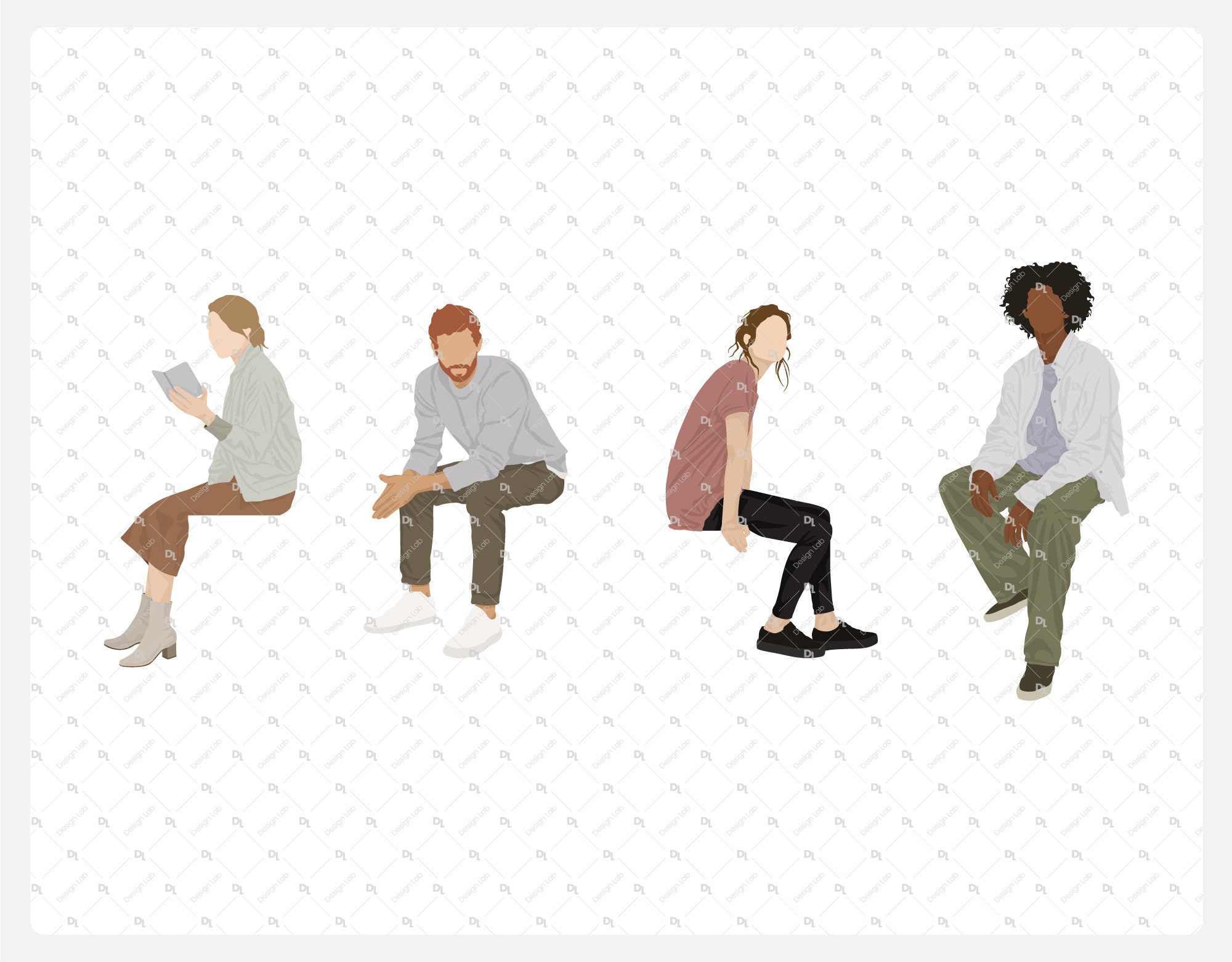 Flat Vector People Sitting Pack 2 | 30 Pack Vector People Illustrations ...
