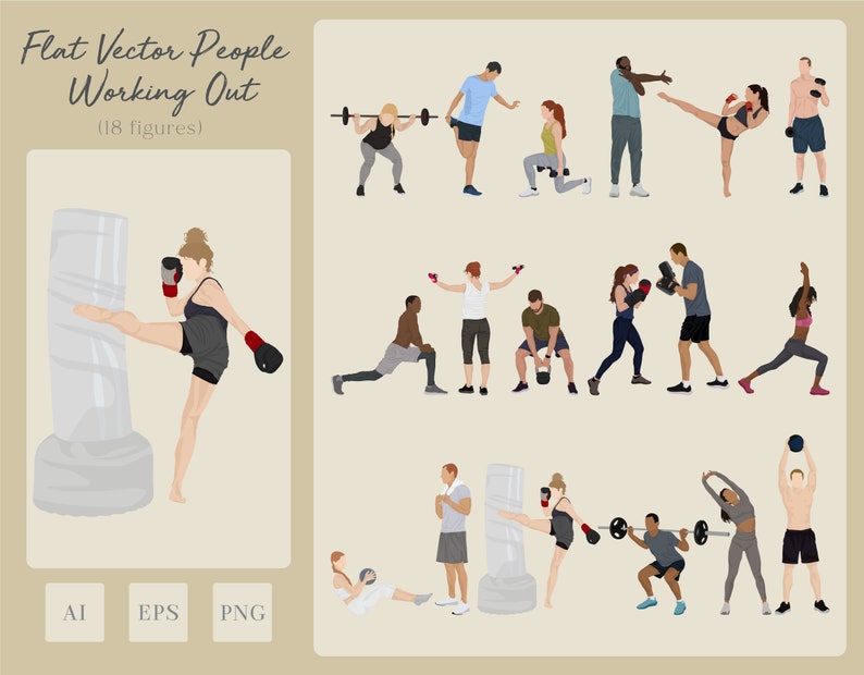 Flat Vector People Working Out 18 Pack Vector People - Etsy