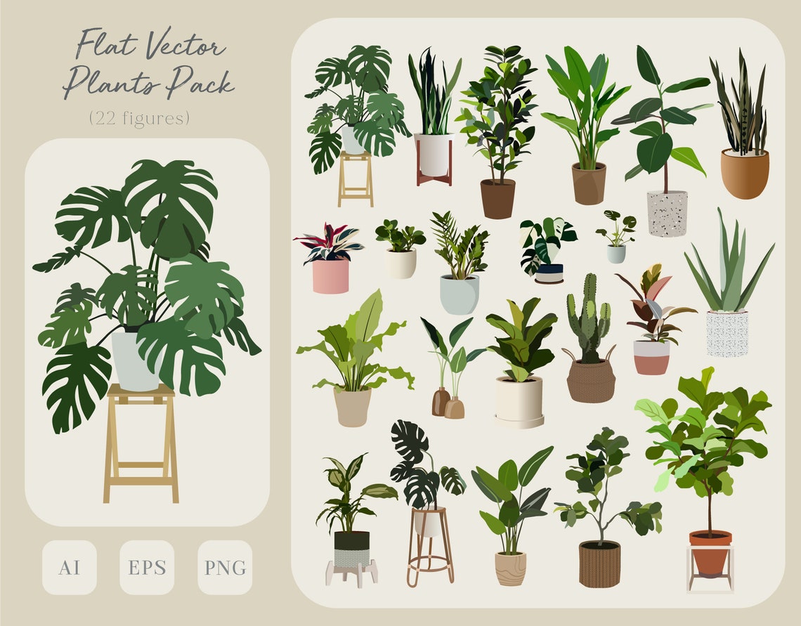 Flat Vector Plants Pack 22 Pack Vector Plants Instant | Etsy