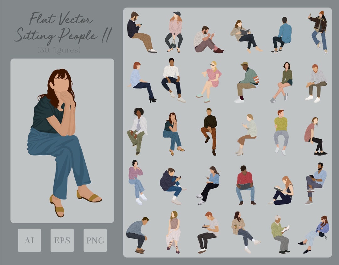 Flat Vector People Sitting Pack 2 30 Pack Vector People - Etsy