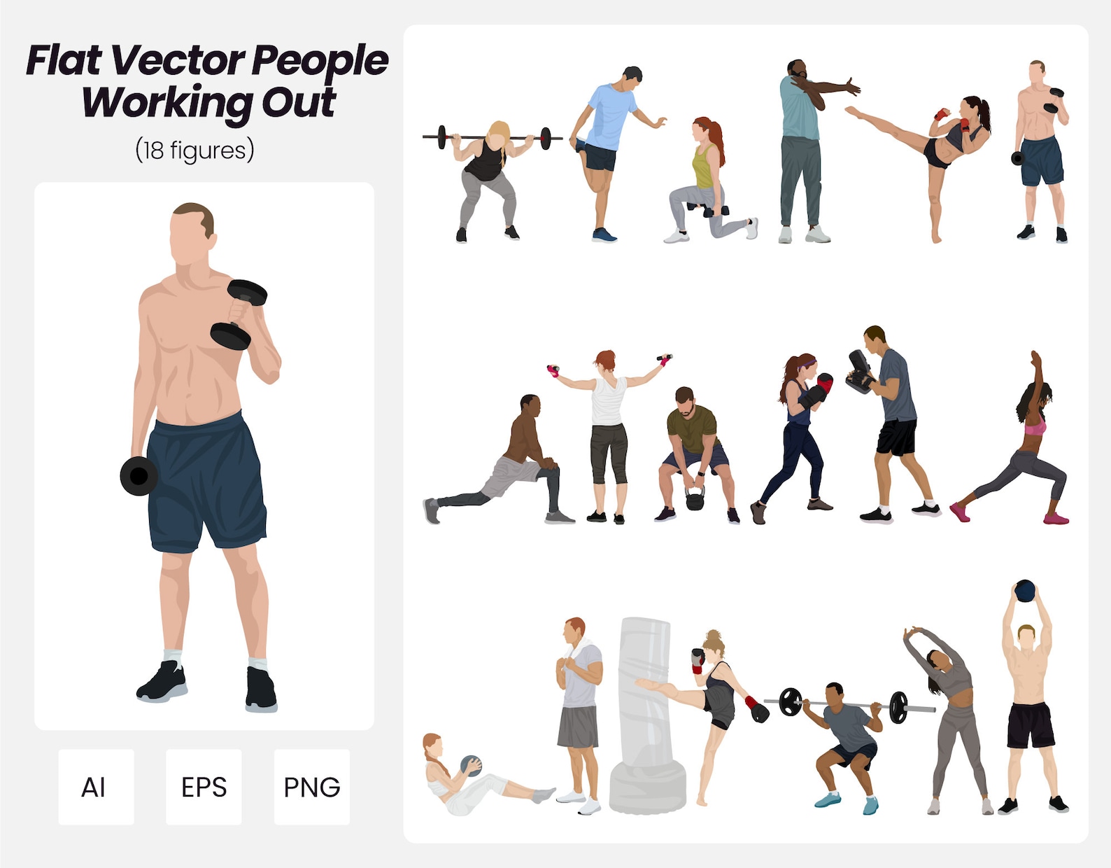 Flat Vector People Working Out | 18 Pack Vector People Illustrations ...
