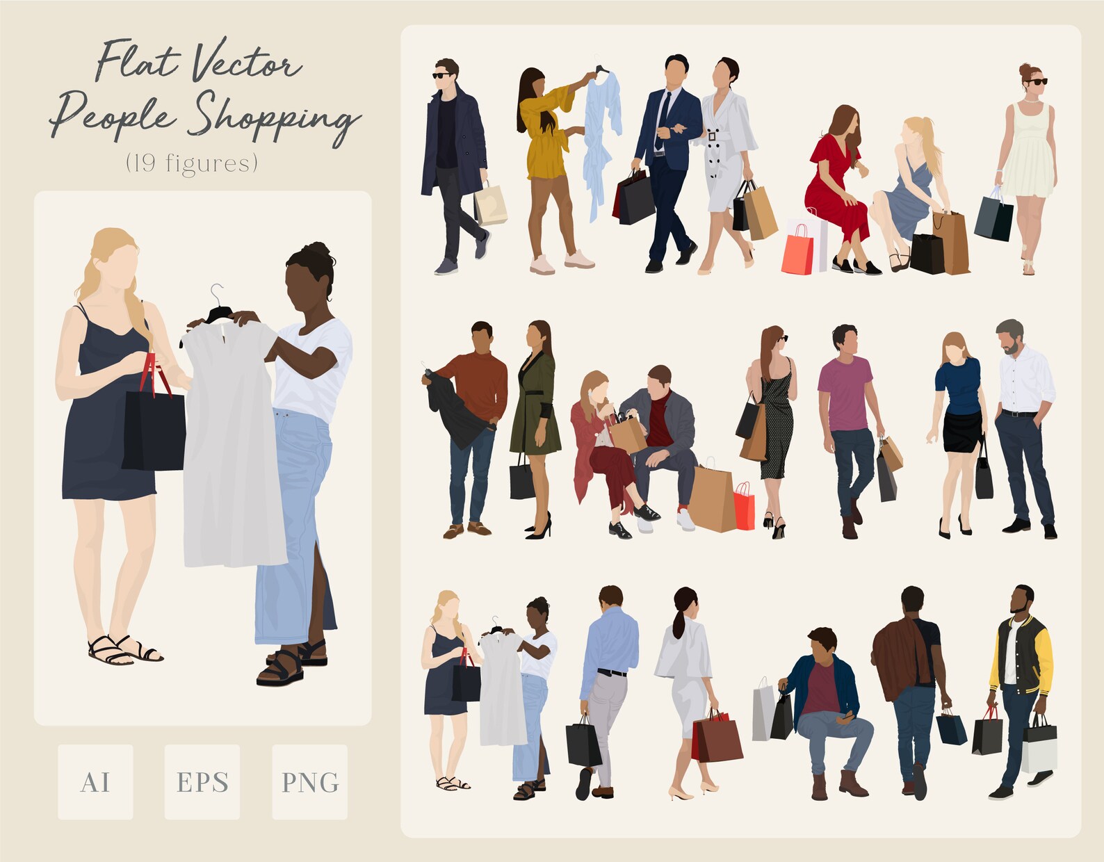 Flat Vector People Shopping 19 Pack Vector People - Etsy