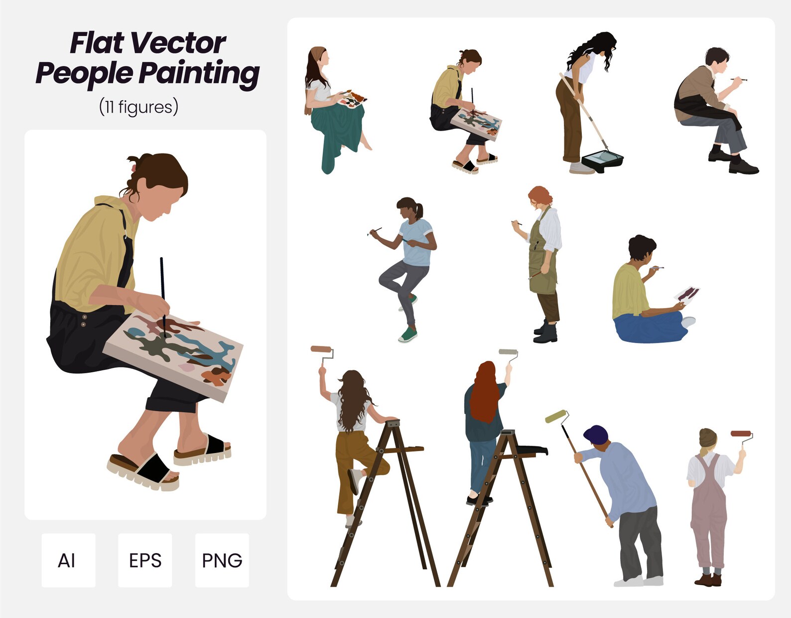Flat Vector People Painting | 11 Pack Vector People Illustrations ...