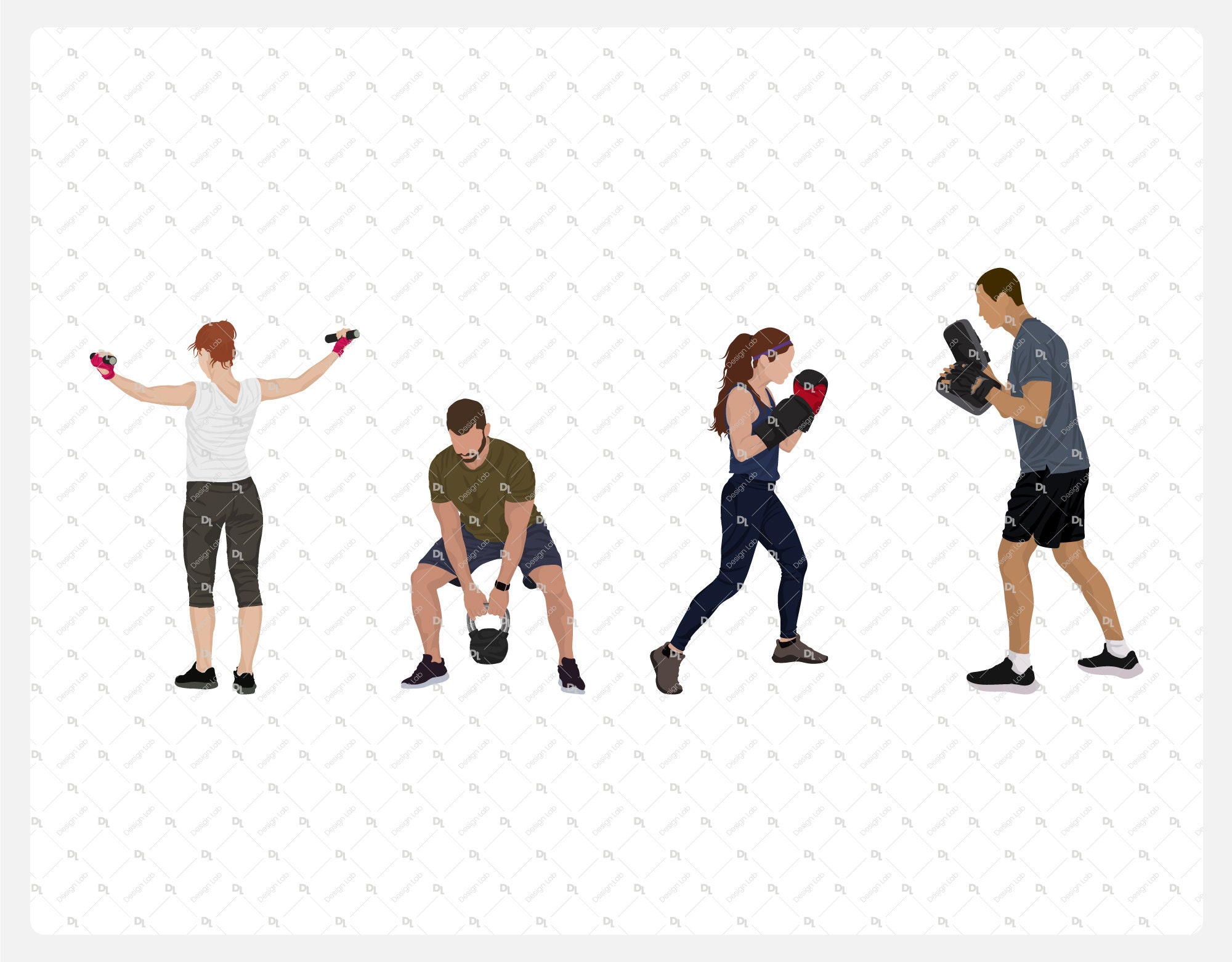 Flat Vector People Working Out | 18 Pack Vector People Illustrations ...