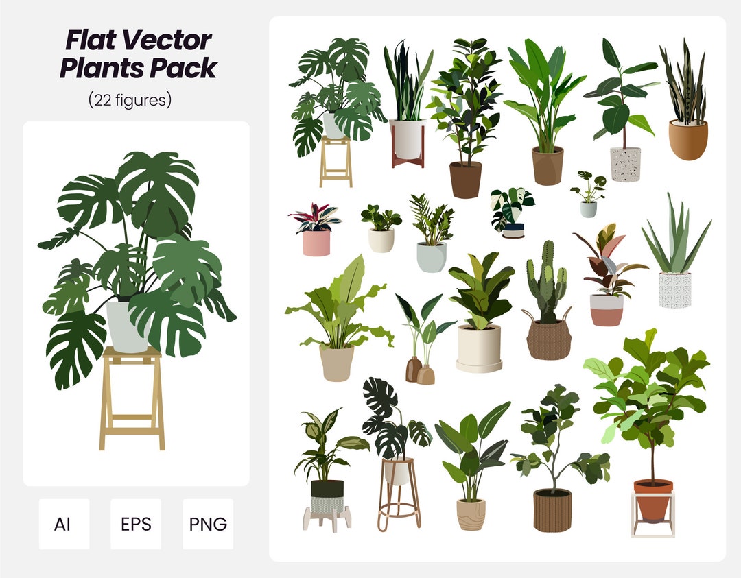 Flat Vector Plants Pack | 22 Pack Vector Plants | Instant Download | AI ...