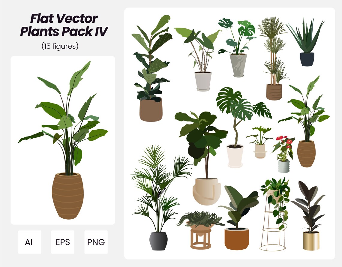 Flat Vector Plants Pack | 15 Pack Vector Plants | Instant Download | AI ...