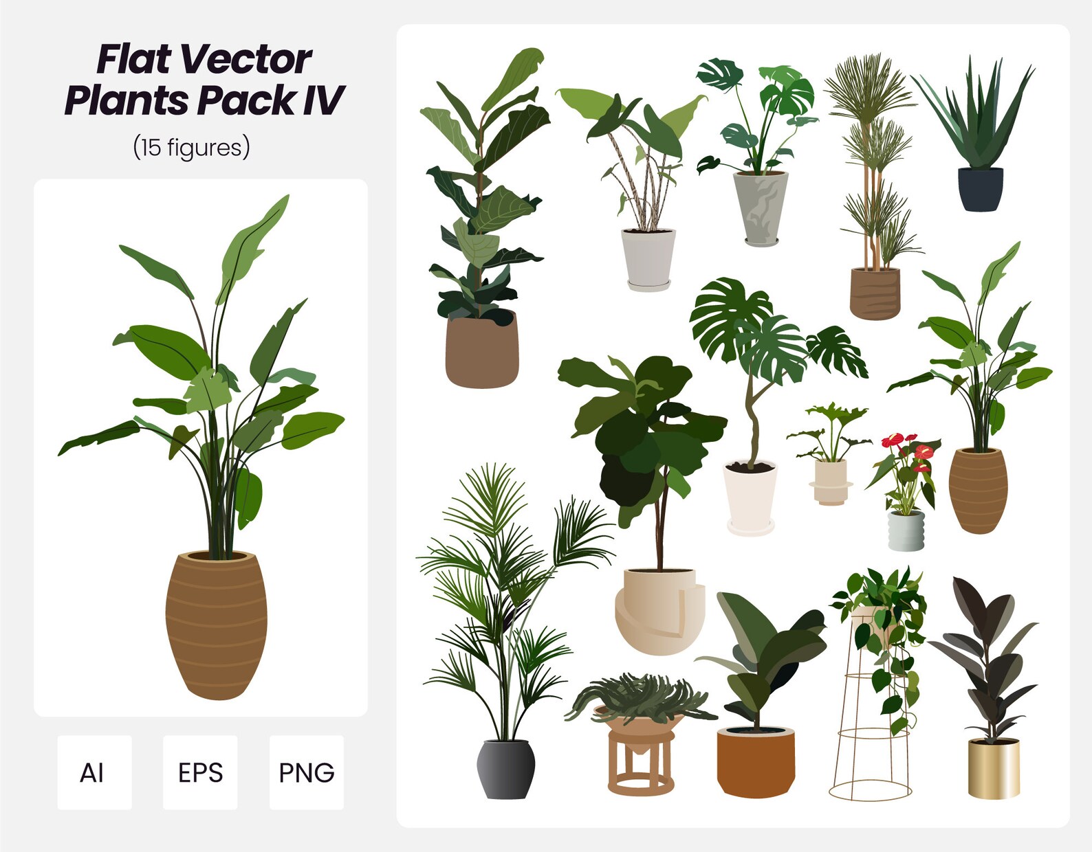 Flat Vector Plants Pack | 15 Pack Vector Plants | Instant Download | AI ...