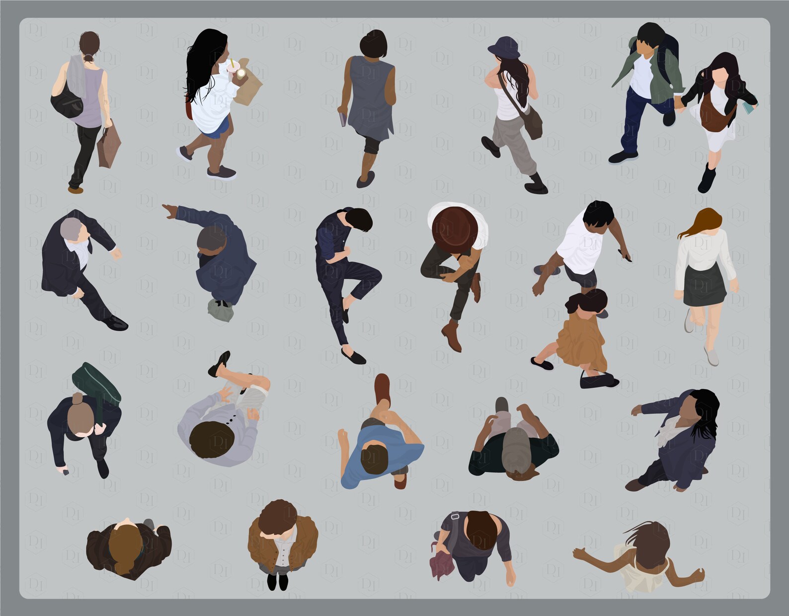 Flat Vector Top View People / 20 Pack Vector People | Etsy