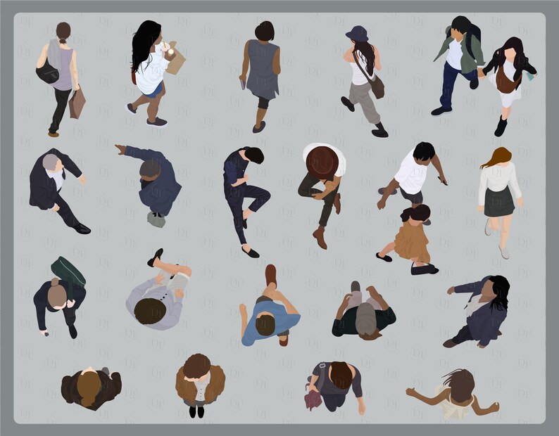 Flat Vector Top View People / 20 Pack Vector People | Etsy