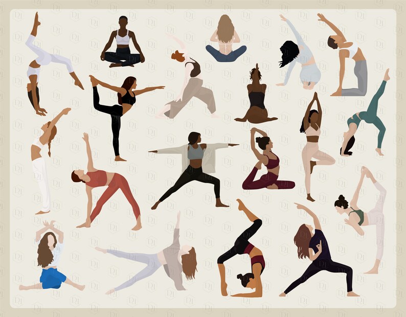 Flat Vector Yoga Women 19 Pack Vector Women Illustrations | Etsy