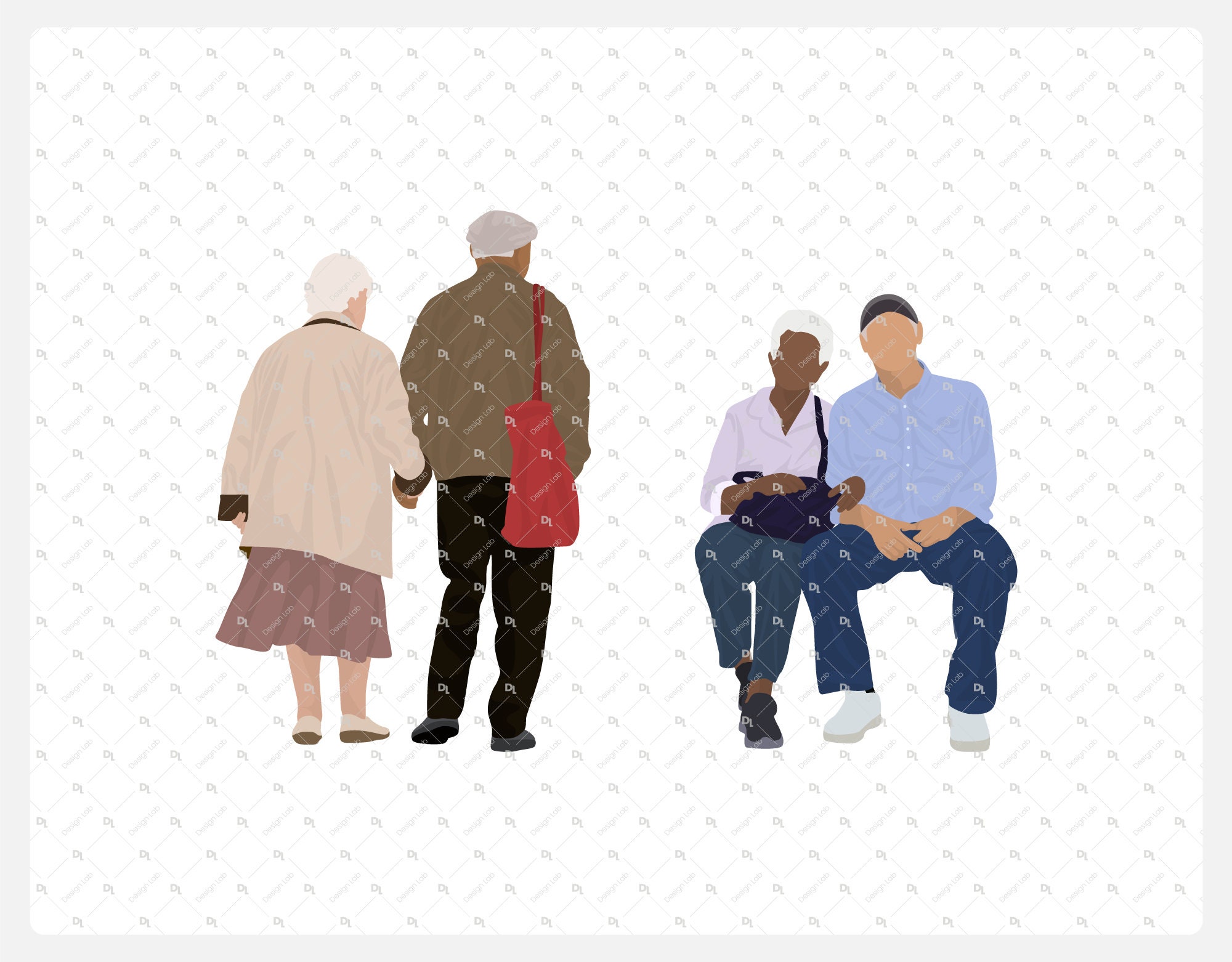 Flat Vector Elderly People Pack | 24 Pack Vector People Illustrations ...