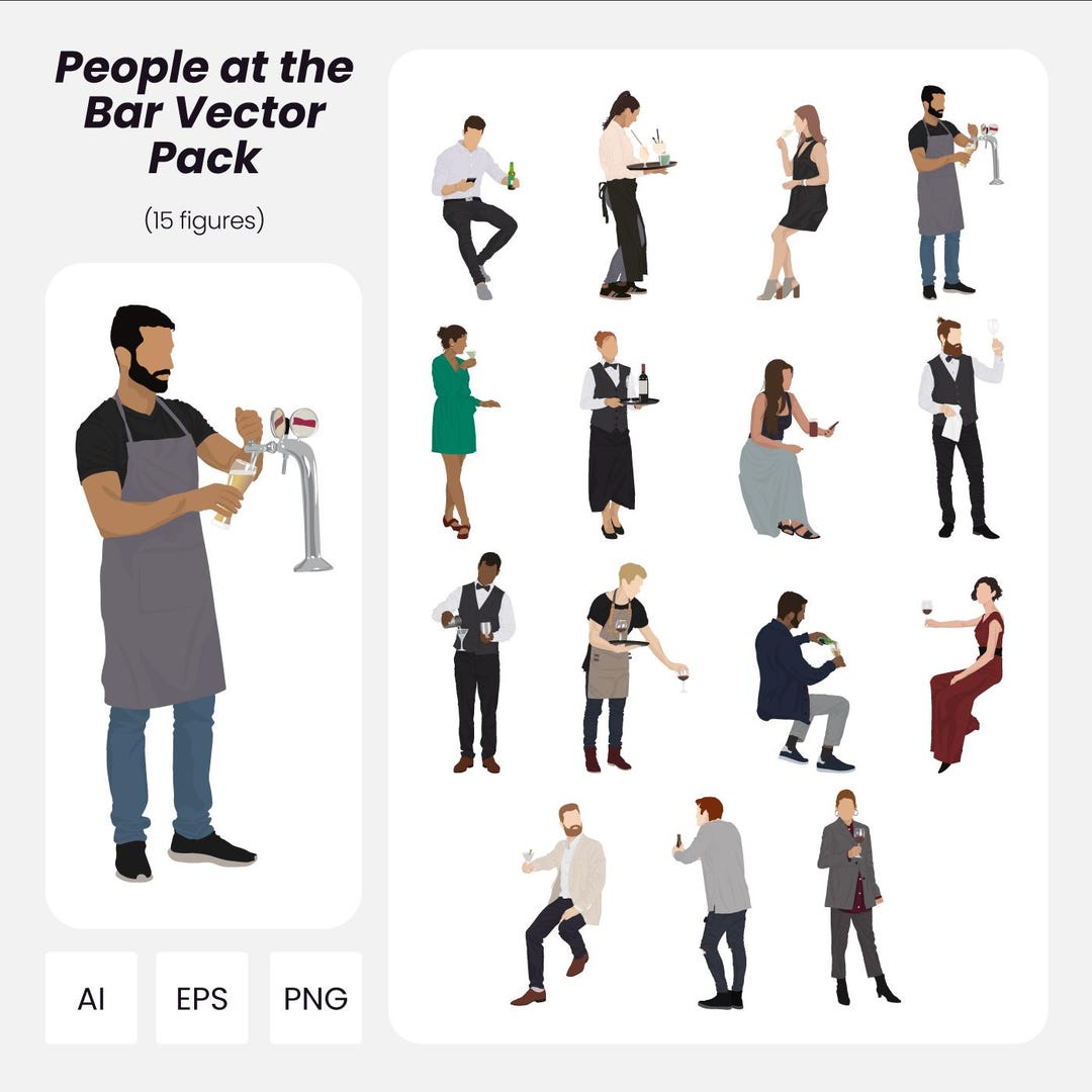 Bar People Vector Pack: 15 Flat Figures for Design (AI, PNG, EPS ...