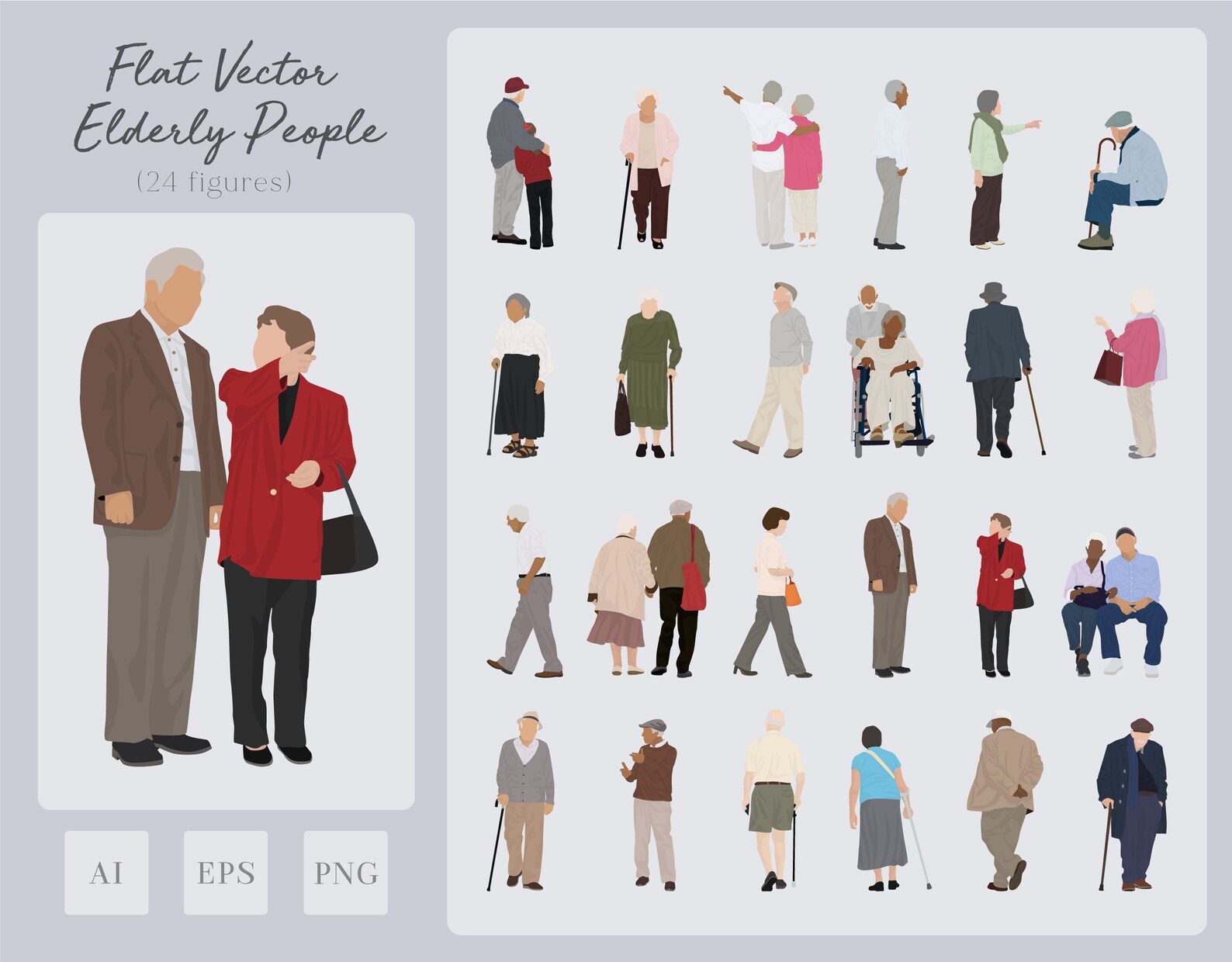Flat Vector Elderly People Pack 24 Pack Vector People | Etsy UK